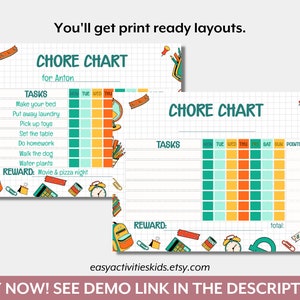 Kids Chore Chart School Supply, Editable & Printable Reward System ...