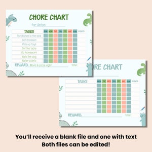 Kids Chore Chart Dinosaurs, Editable & Printable Reward System | Kids ...