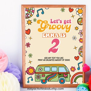 Editable Custom Sign Groovy Retro Birthday Hippie Flower 70s Party Vibe ...