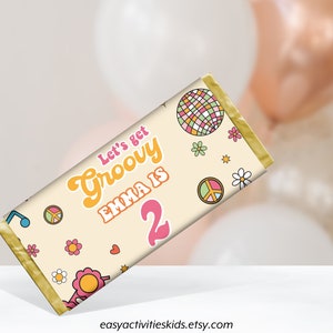 Editable Groovy Retro Chocolate Bar Labels Candy Wrapper, Hippie Flower ...