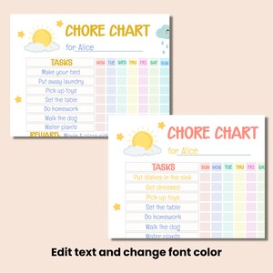 Kids Chore Chart Sunshine, Editable & Printable Reward System | Kids ...