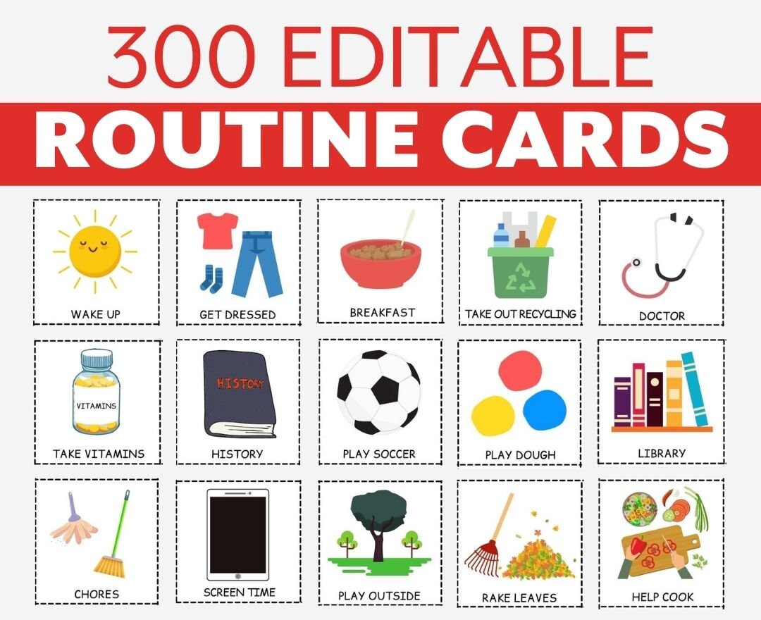 Editable Daily Kids Routine Cards I Visual Schedule Cards Etsy