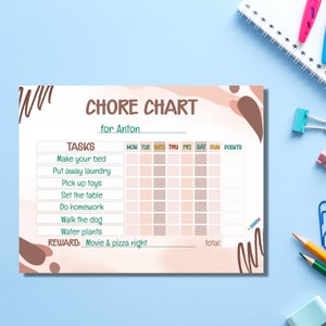 Kids Chore Chart Boho, Editable & Printable Reward System | Kids Daily ...