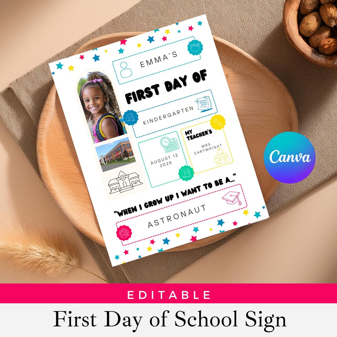 First Day of School Sign Printable, Editable Back to School Sign ...