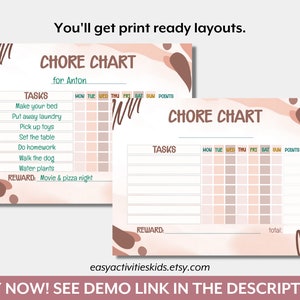 Kids Chore Chart Boho, Editable & Printable Reward System | Kids Daily ...