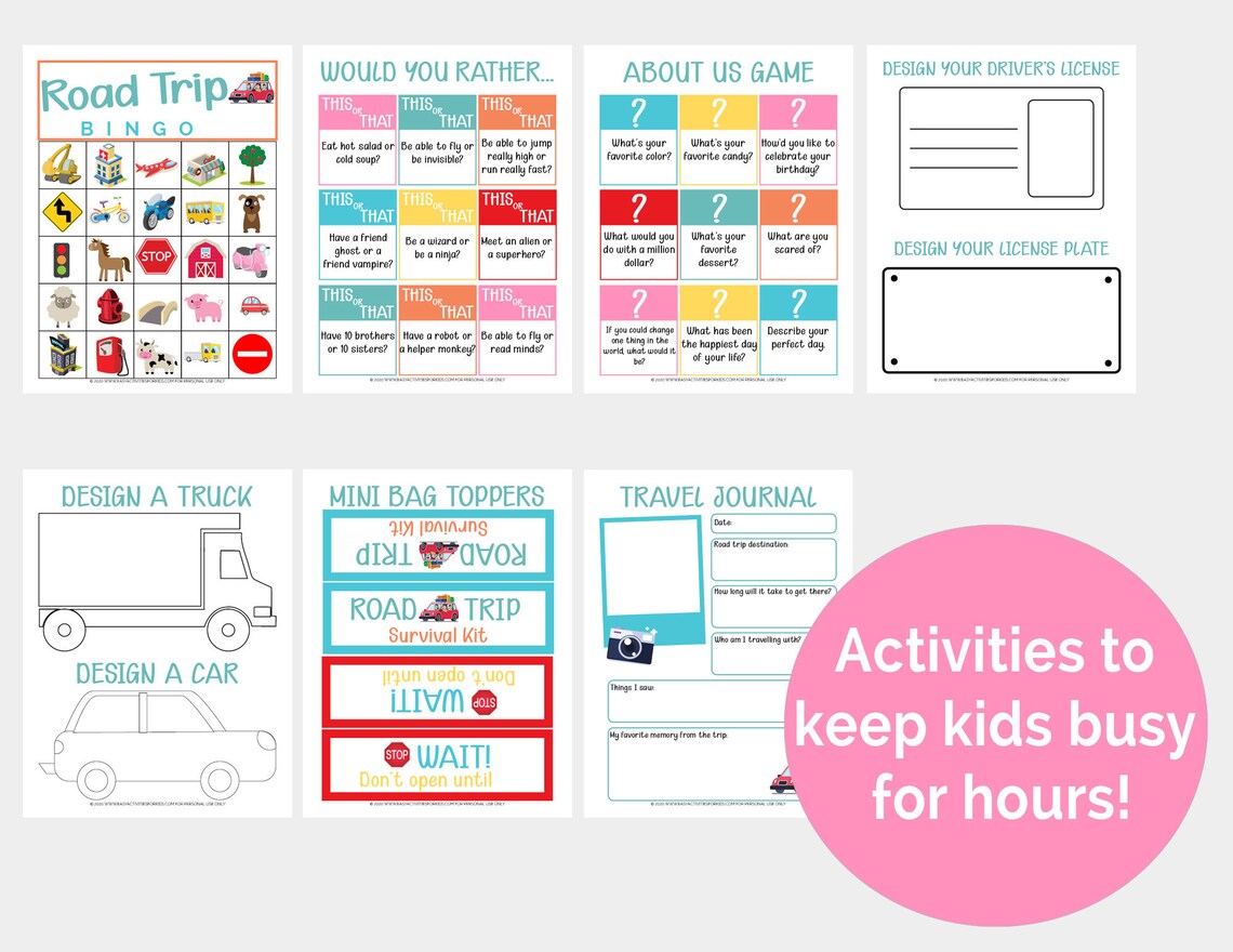 Road Trip Activity Pack Printable Travel Games for Kids - Etsy