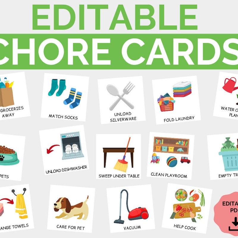 Cleaning Chore Cards - Etsy