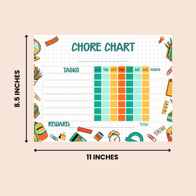 Kids Chore Chart School Supply, Editable & Printable Reward System ...