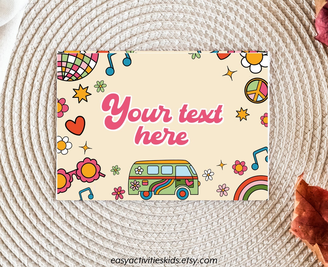 Editable Groovy Retro Food Labels Birthday Hippie Flower 70s Party Vibe ...