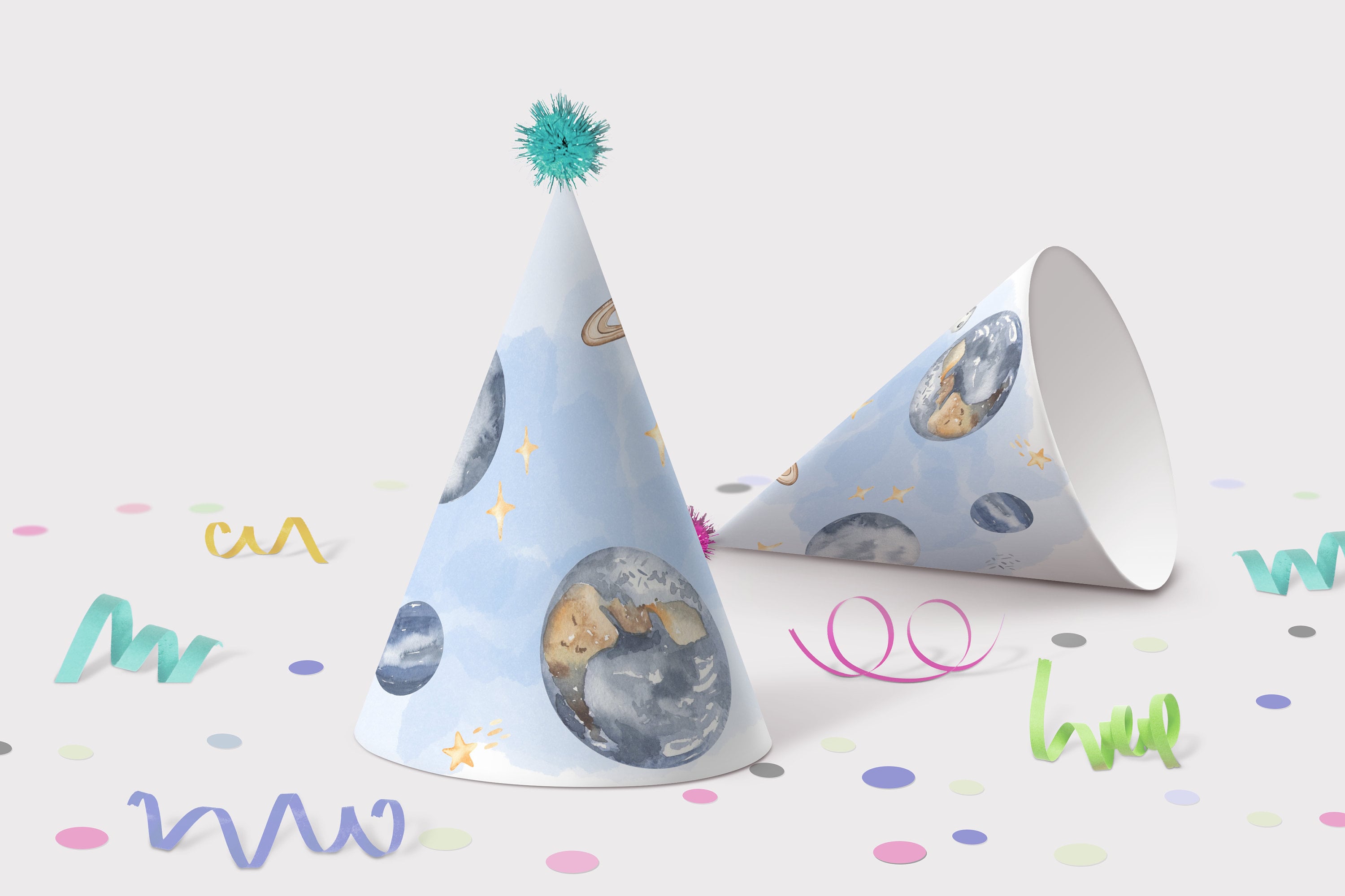 Editable Printable Space Party Hats Outer Space Birthday Galaxy Planets ...