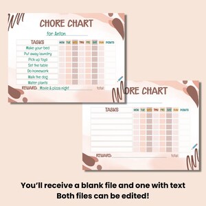 Kids Chore Chart Boho, Editable & Printable Reward System | Kids Daily ...