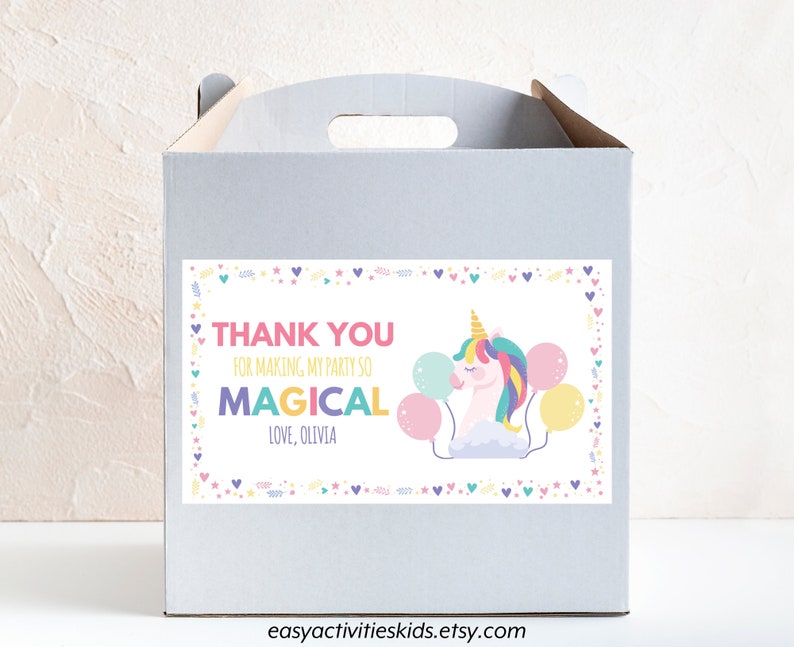 Editable Unicorn Gable Box Label Birthday Gift Box Rainbow Girl Magical ...