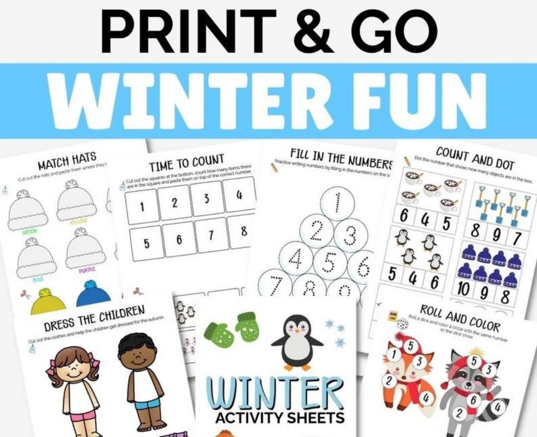 Winter Activity Sheets January Preschool Learning Print & Go Printable ...