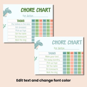 Kids Chore Chart Dinosaurs, Editable & Printable Reward System | Kids ...
