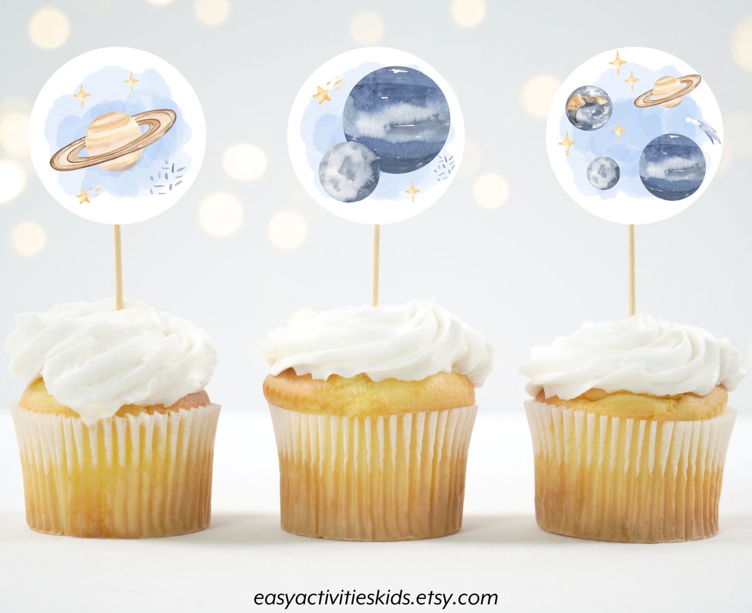 Editable Outer Space Birthday Cupcake Toppers, Planets Galaxy Party ...