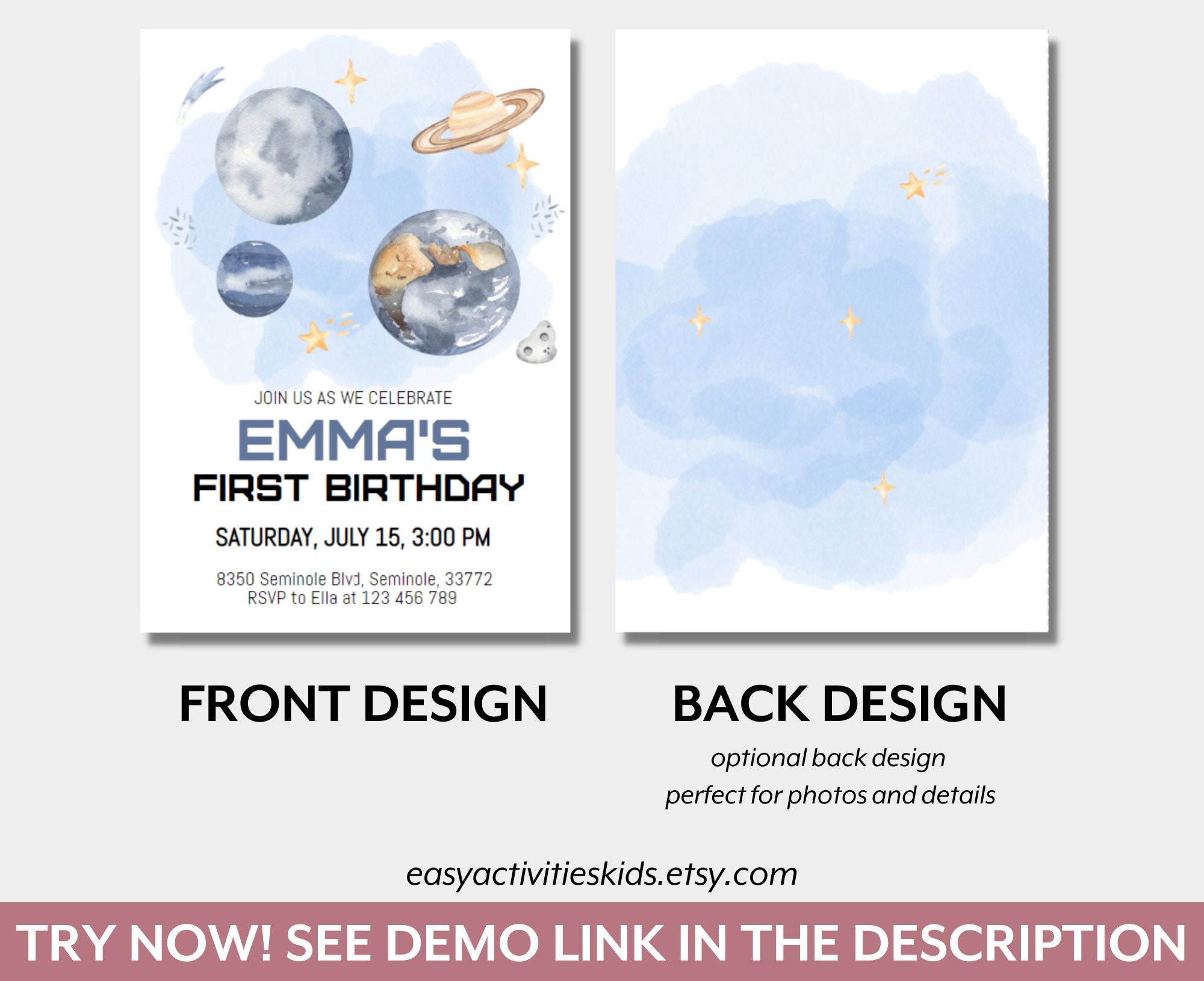 Editable Outer Space Birthday Invitation, Galaxy Kids Birthday Invite ...