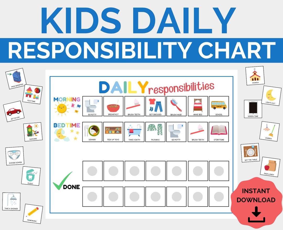 Responsibility Chore Chart for Kids Printable to Do List - Etsy