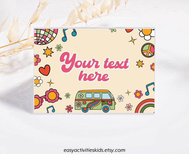 Editable Groovy Retro Food Labels Birthday Hippie Flower 70s - Etsy