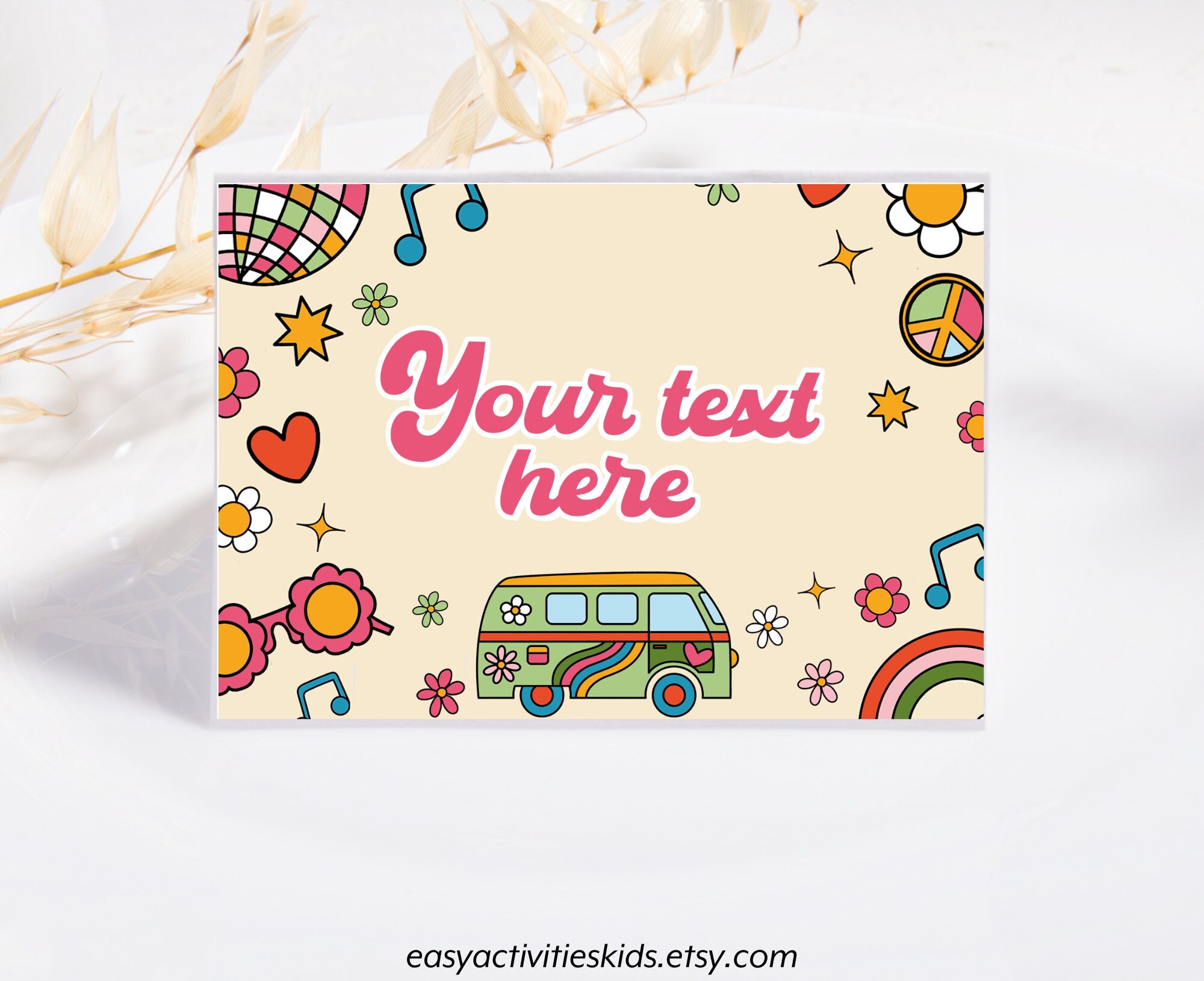 Editable Groovy Retro Food Labels Birthday Hippie Flower 70s Party Vibe ...