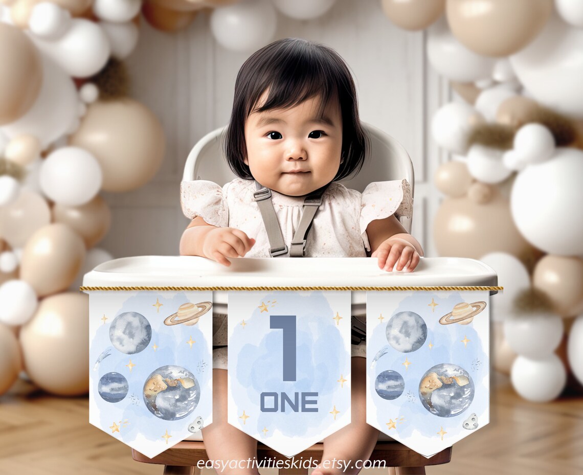 Editable Outer Space Planets High Chair Banner, Planets Galaxy First ...