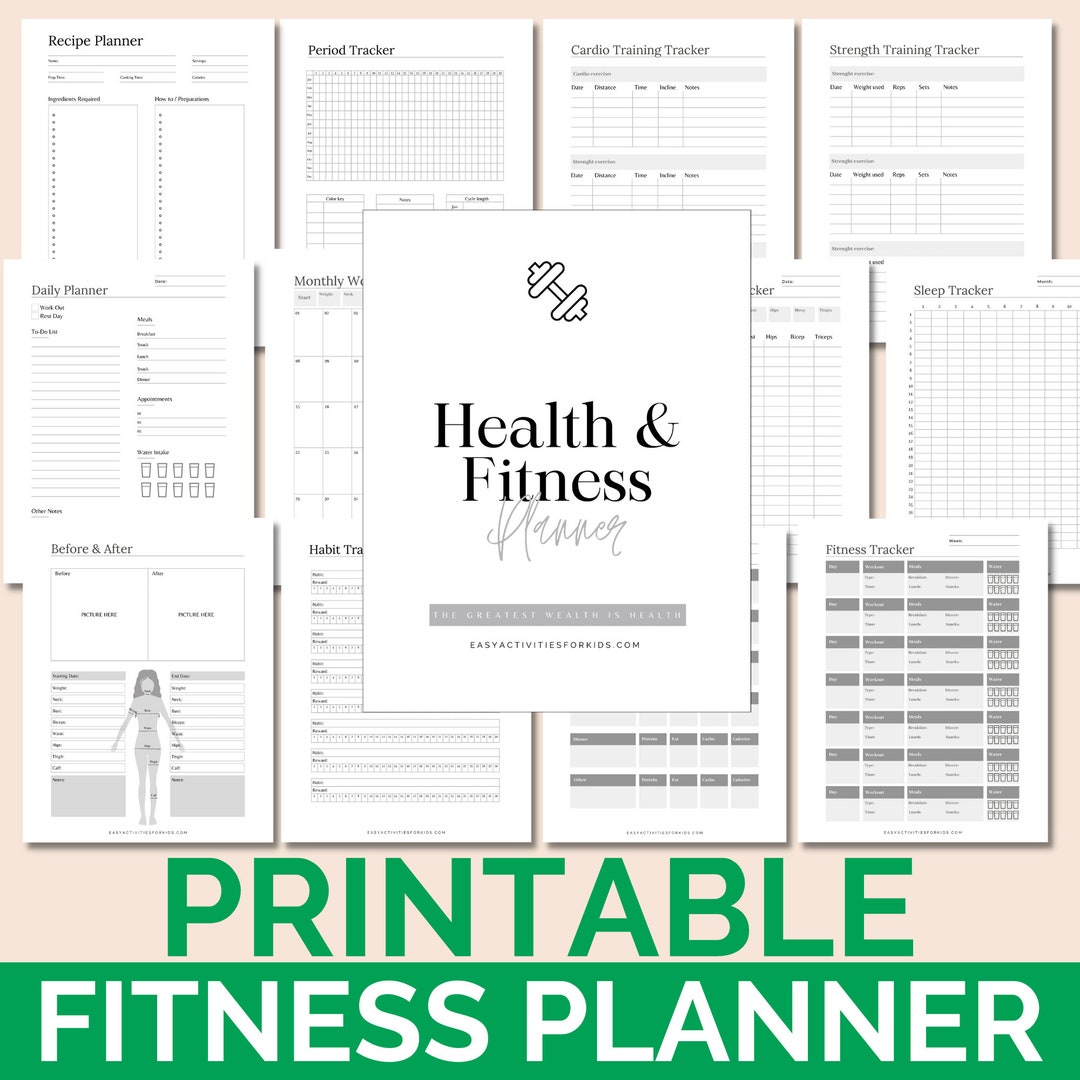 Fitness Planner Printable Bundle, Health Planner, Fitness Journal ...