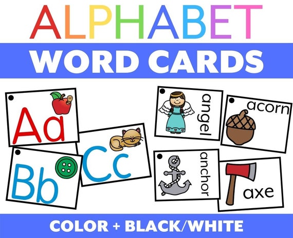 Alphabet Picture Word Cards word Walls Pocket Charts Ring - Etsy