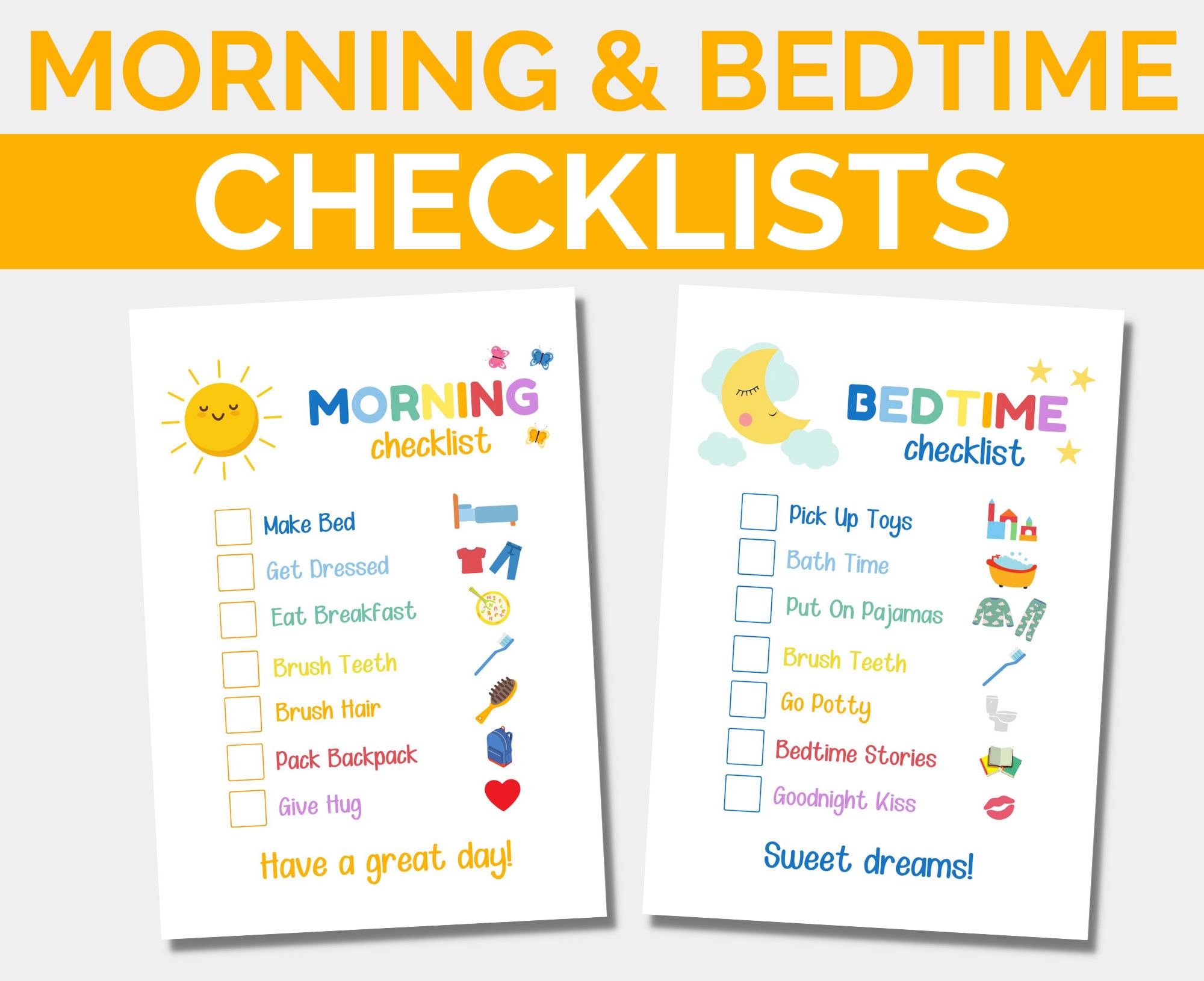Morning & Bedtime Routine for Kids Printable to Do List - Etsy