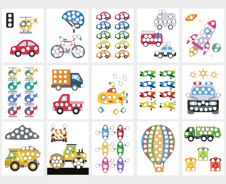 Vehicles Dot Activity Pack, Toddler Preschool Do-a-dots Worksheets ...