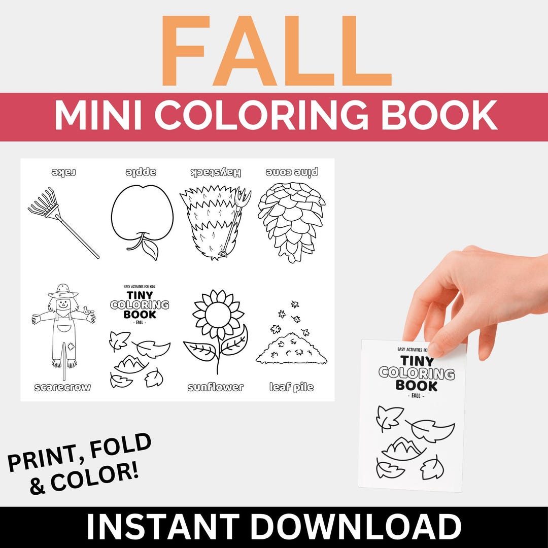 Fall Mini Coloring Book, Autumn Coloring Pages, Fall Coloring Book for ...