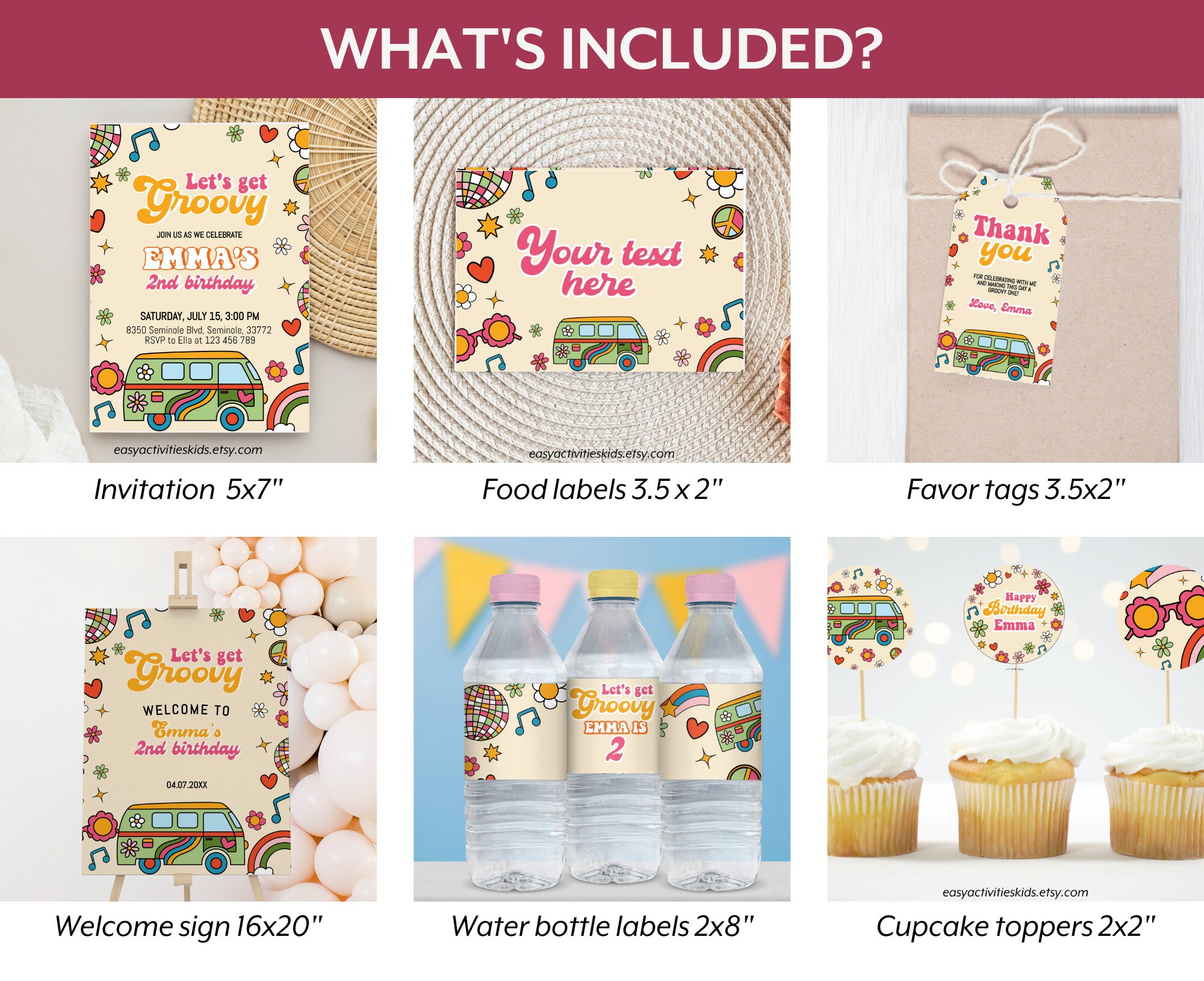 Editable Groovy Retro Birthday Invitation Bundle Hippie - Etsy