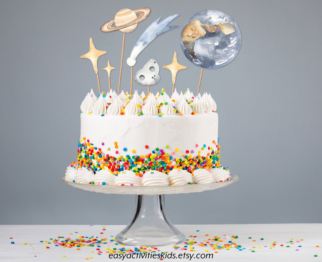 Editable Outer Space Birthday Cake Toppers, Planets Galaxy Party Decor ...