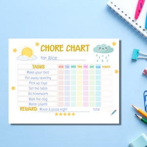 Kids Chore Chart Sunshine, Editable & Printable Reward System | Kids ...