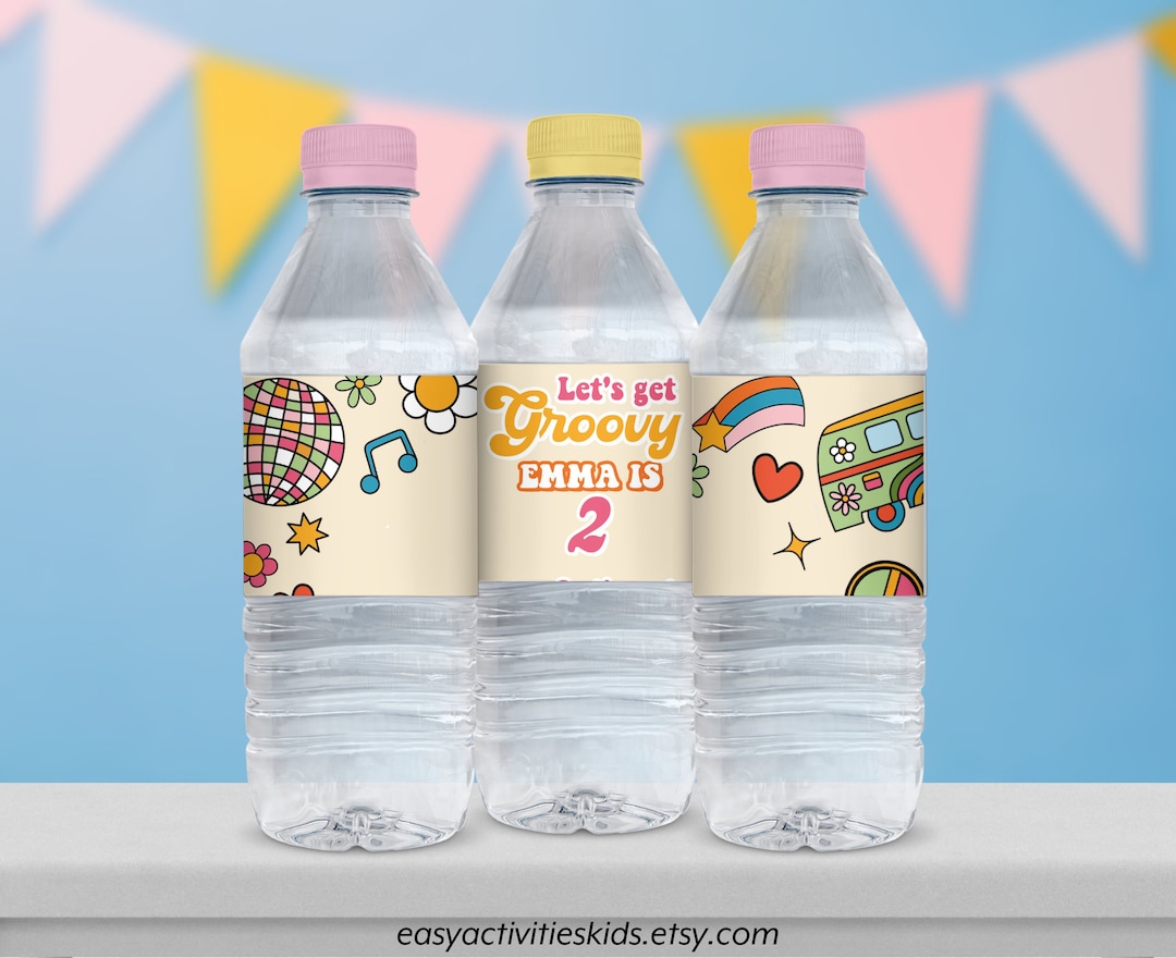 Editable Groovy Retro Water Bottle Labels Hippie Flower 70s - Etsy