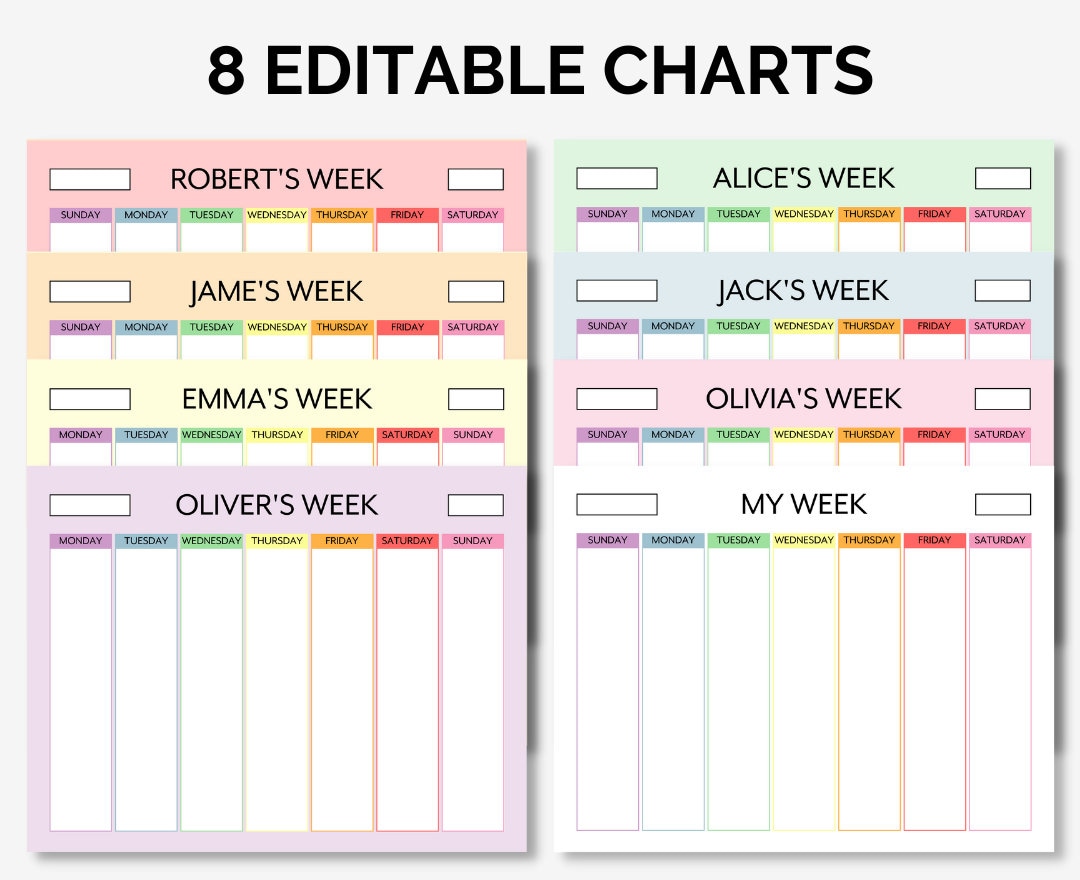 Editable Weekly Routine Chart for Kids, Printable Kids Planner, Daily ...