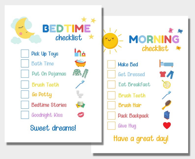 Morning & Bedtime Routine for Kids Printable to Do List - Etsy
