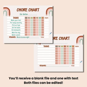 Kids Chore Chart Boho Rainbow, Editable & Printable Reward System ...
