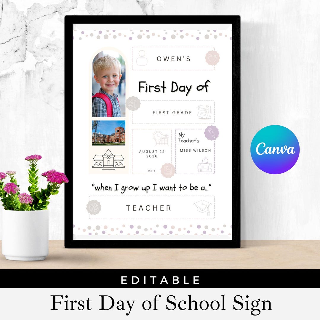 First Day of School Sign, Editable Back to School Printable ...