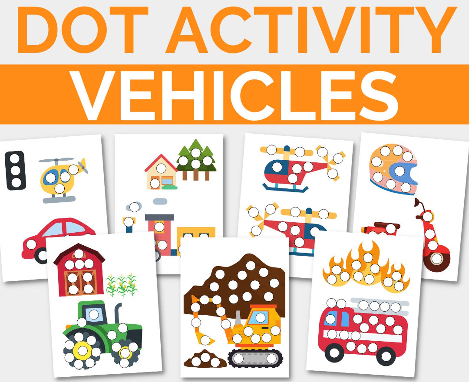 Vehicles Dot Activity Pack, Toddler Preschool Do-a-dots Worksheets ...
