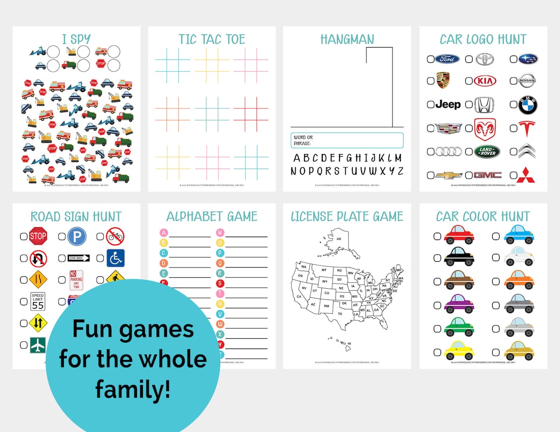 Road Trip Activity Pack Printable Travel Games for Kids - Etsy