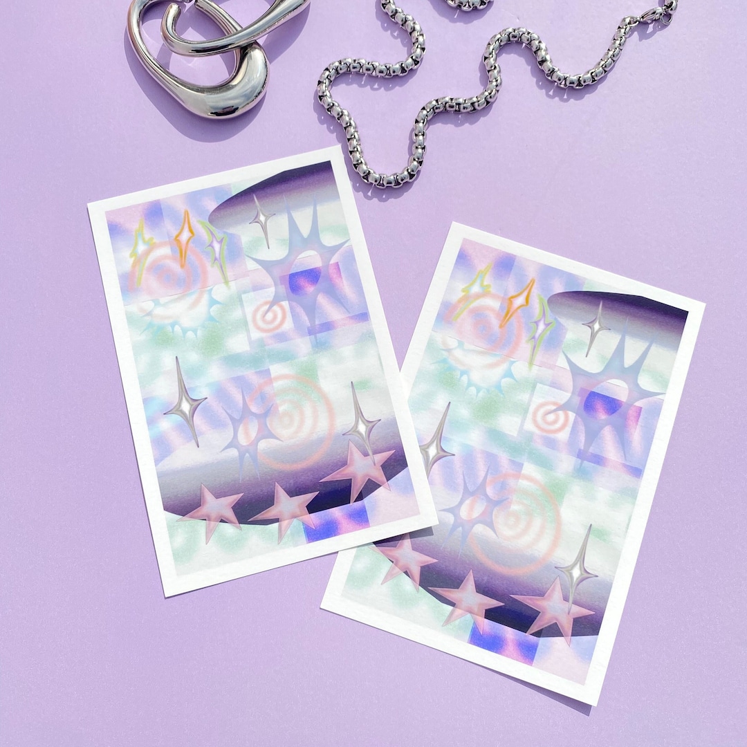 Aesthetic Room Decor Purple 2000s Cyber Pastel Mini Art Print Chrome ...