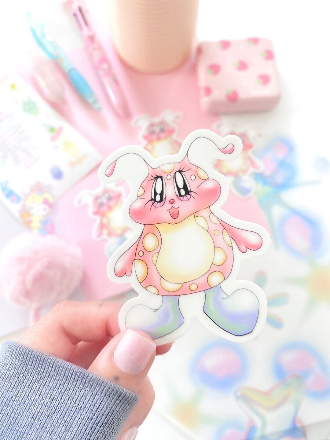 Weirdcore Pink Alien Ladybug Stickers, Pastel Yamii Kawaii Matte ...