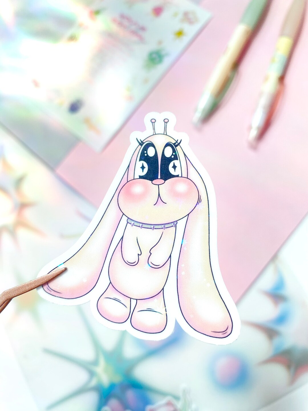 Cute Pink Alien Bunny Kawaii Waterproof Sticker Kidcore Pastel Goth ...