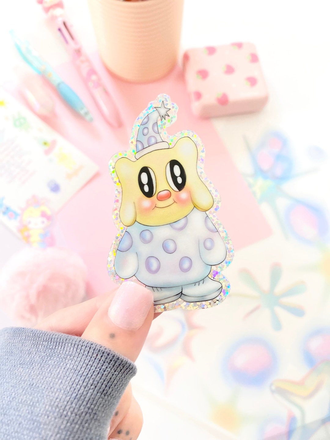 Clowncore Creepy Cute Pastel Wizard Glitter Sticker, Cute Stationery ...