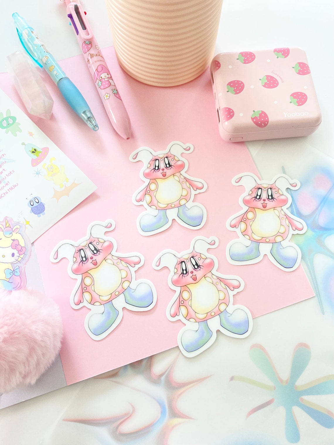 Weirdcore Pink Alien Ladybug Stickers, Pastel Yamii Kawaii Matte ...