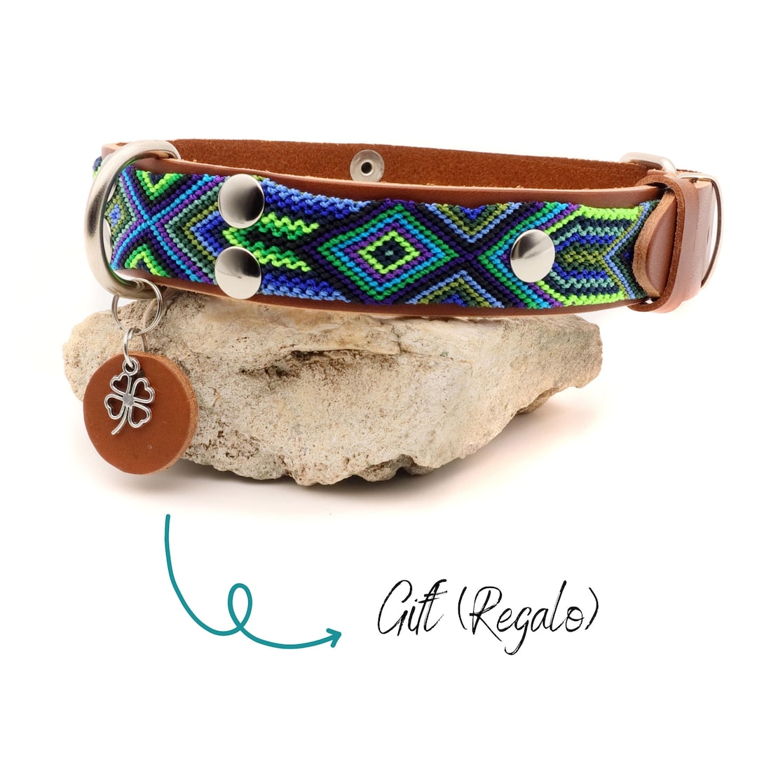 Hand Braided Blue Fabric Dog Collars, Pet Collars, Happy Puppy Leather ...