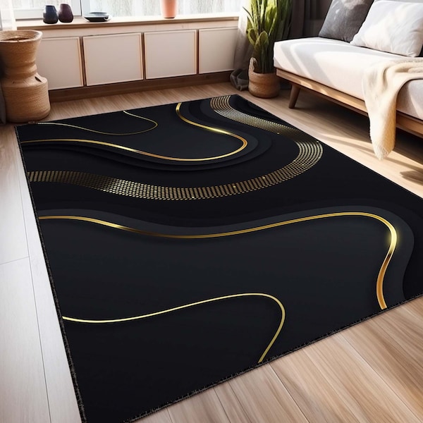 Gold Black Area Rug - Etsy