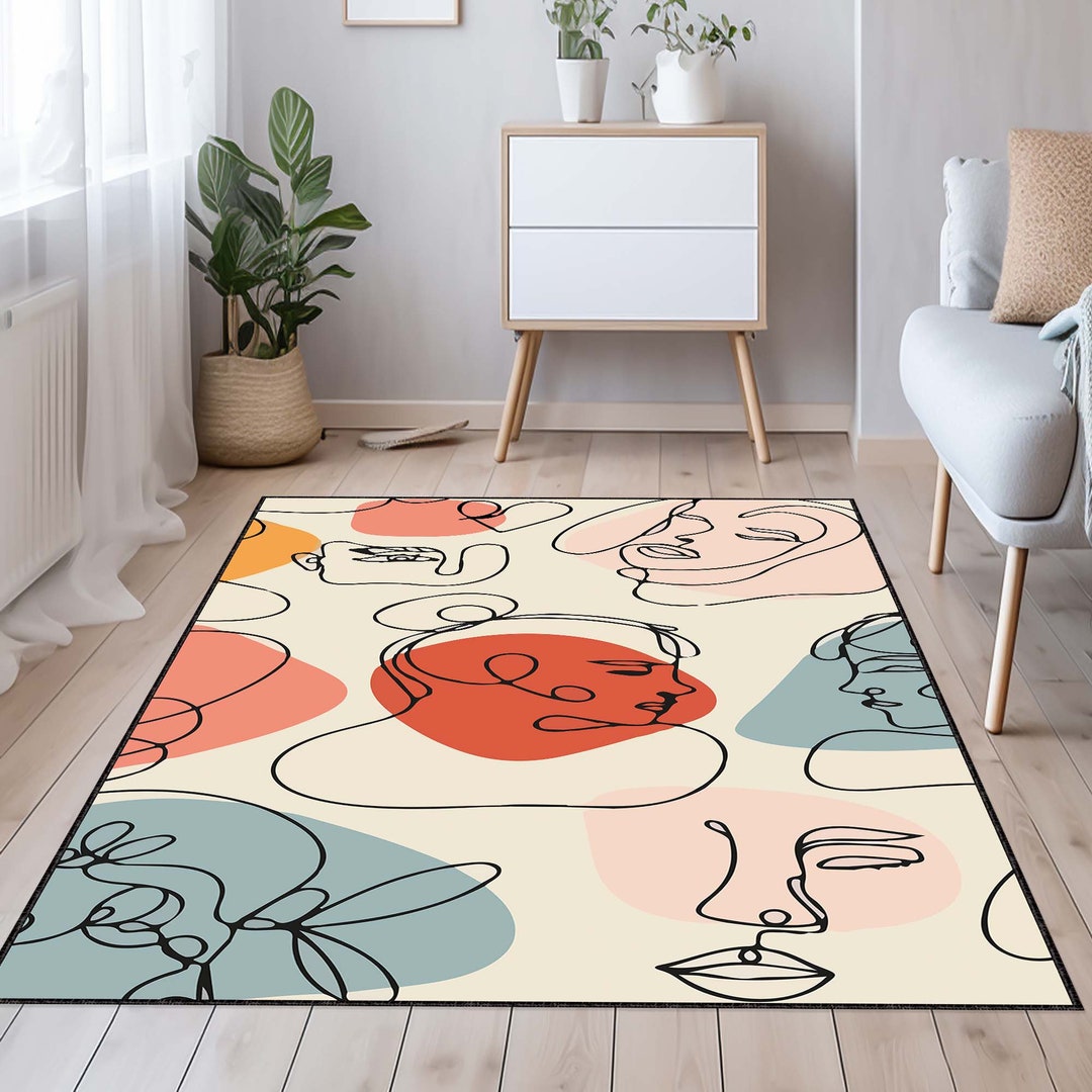 Mid Century Modern Minimalist Rug, Area Rug, Soft Color Rug, Living ...