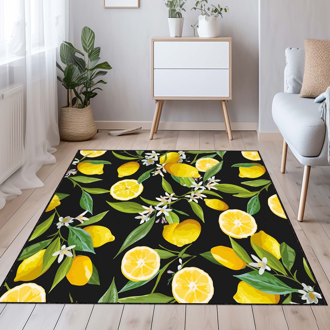 Lemon Pattern Rugs, Trendy Rug, Kitchen Rug, Modern Rug, Saloon Rug ...