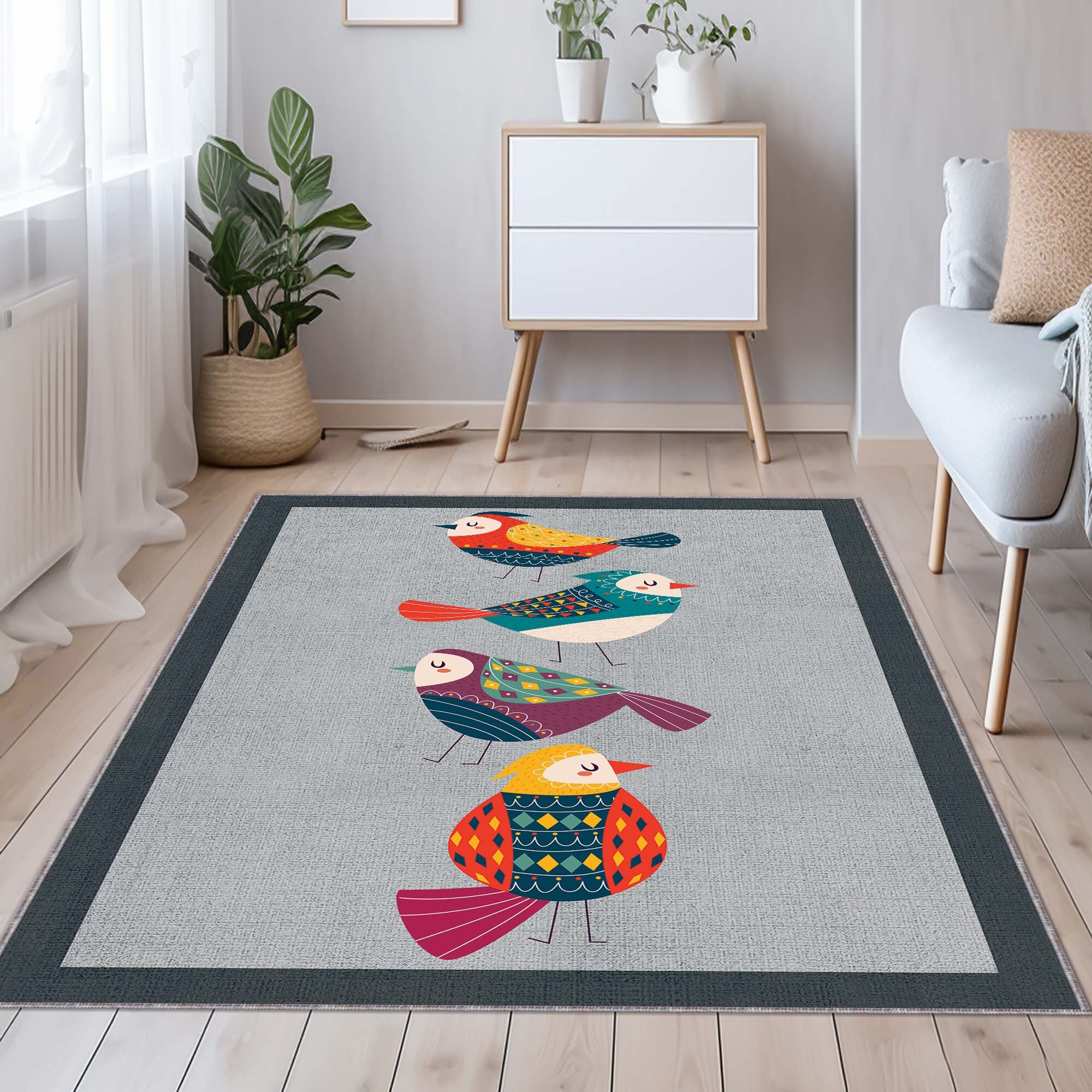 Birds Kitchen Dining Room Area Rug Mat Non-skid Machine Washable Area ...