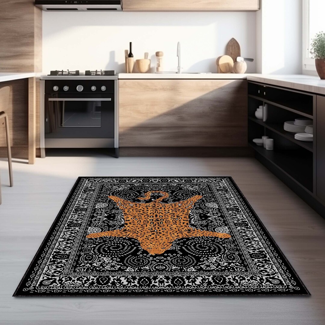 Modern Leopard Print Rug, Digital Animal Print Rug, Orange Tiger Pop ...